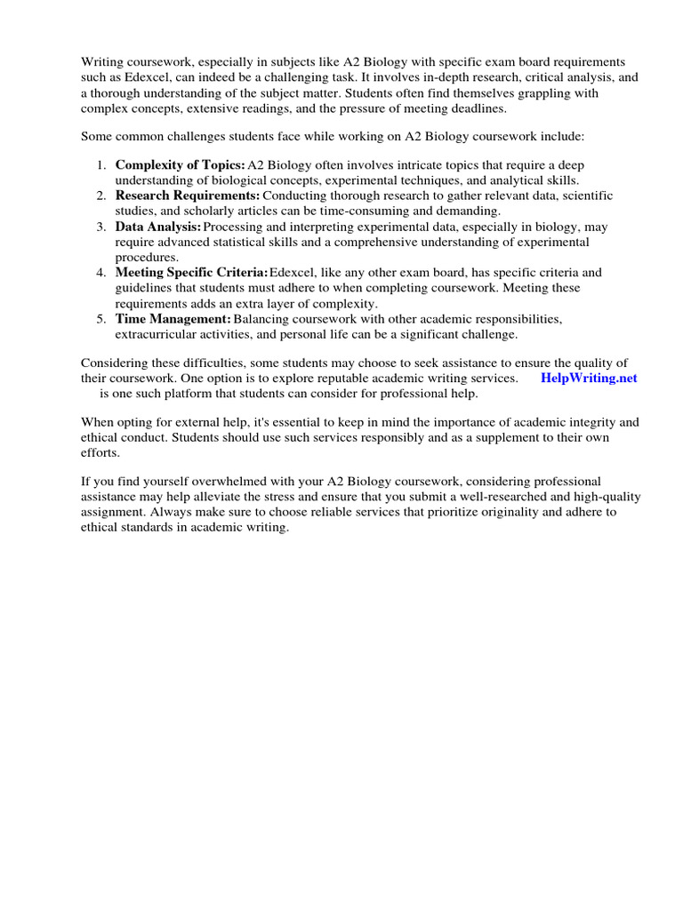 A2 Biology Coursework Ideas Edexcel | PDF