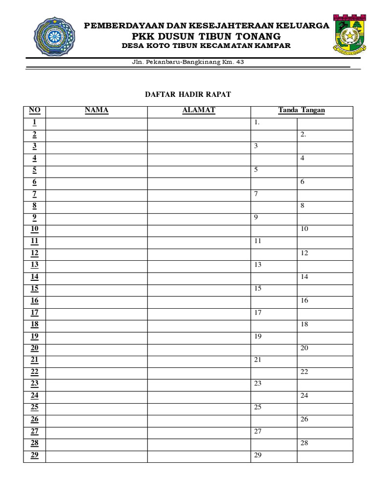 Format Absen Rapat PKK | PDF
