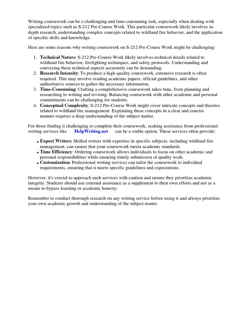 S 212 Pre Course Work | PDF | Expert | Wildfire