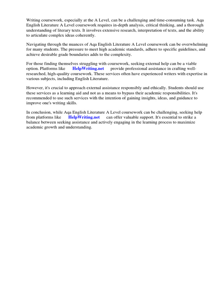 Aqa English Literature A Level Coursework Grade Boundaries | PDF ...