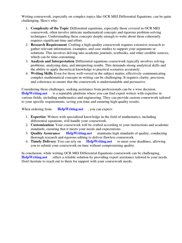 Ocr Mei Differential Equations Coursework | PDF | Mathematics | Expert