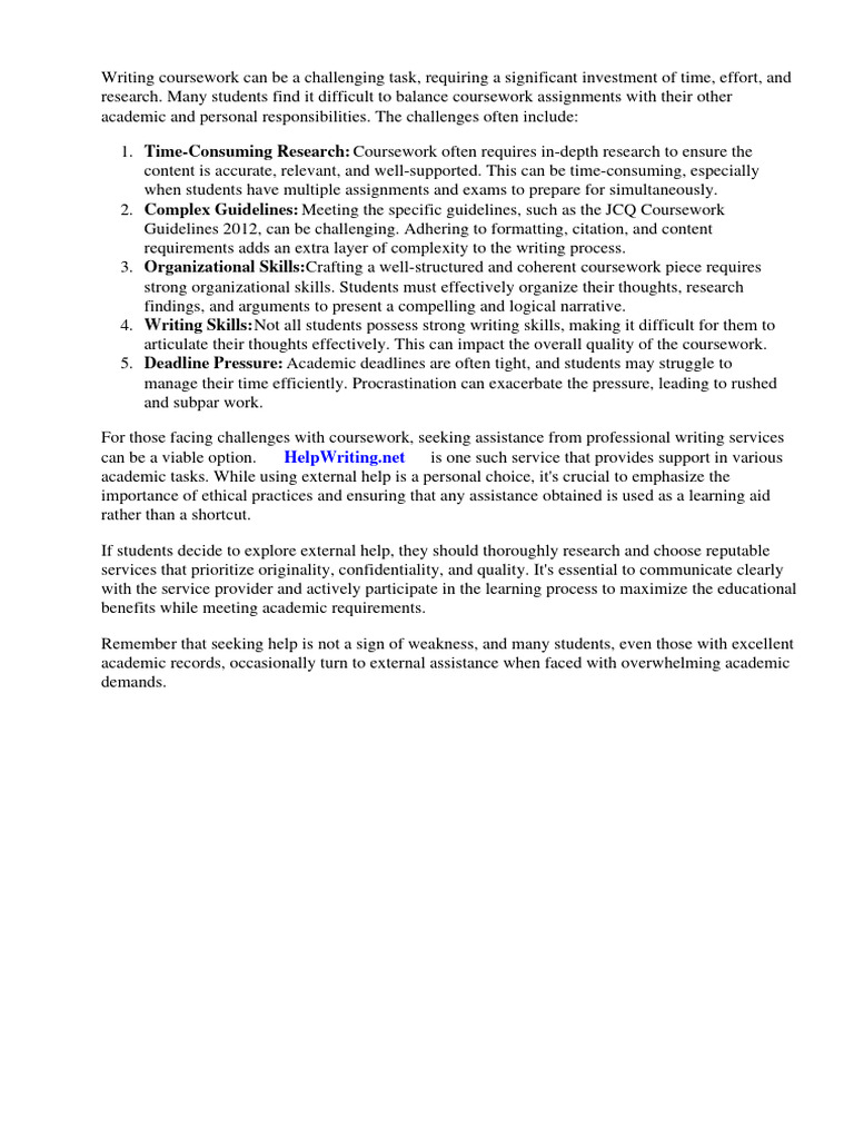 JCQ Coursework Guidelines 2012 | PDF