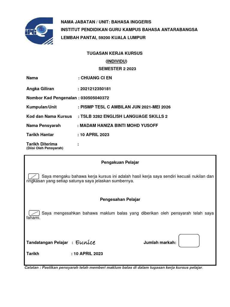 Cover Page Task 3 TSLB 3282 | PDF