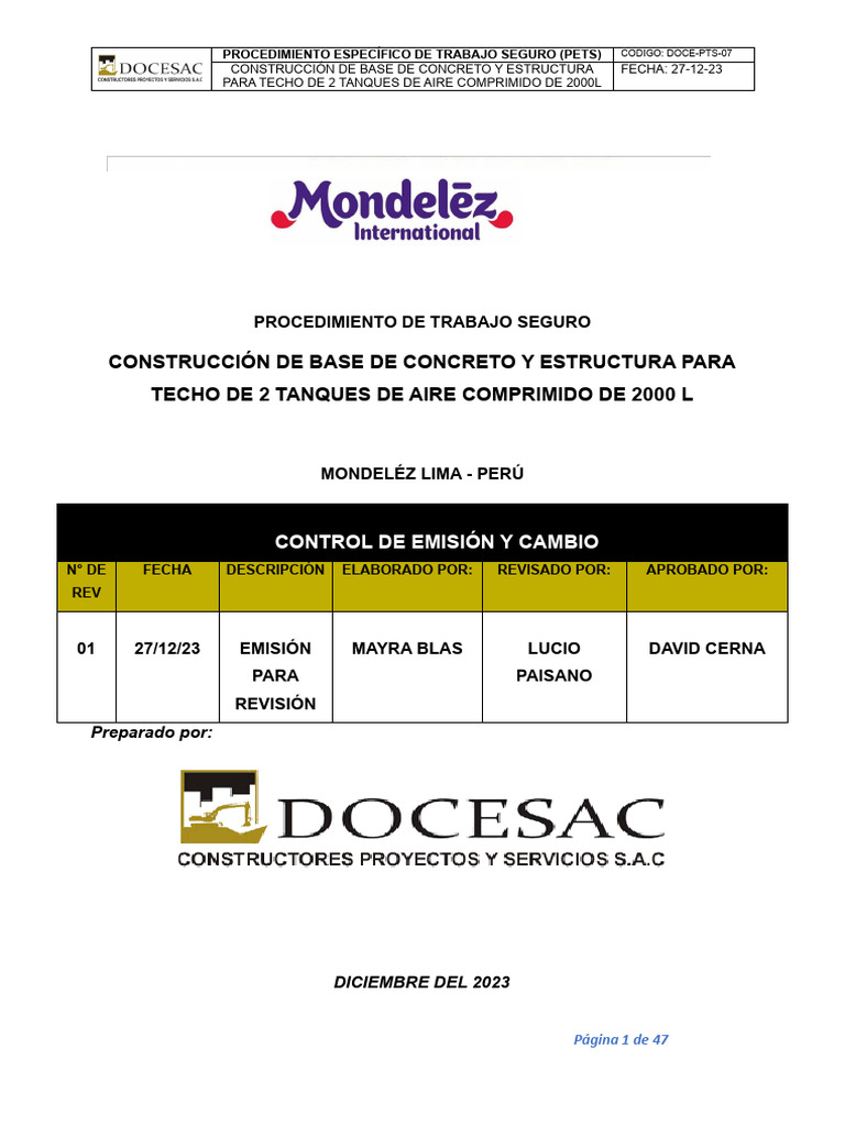 Ing 21654 PTS Construcción de Base de Concreto y Estructura para Techo de 2 Tanques de Aire ...