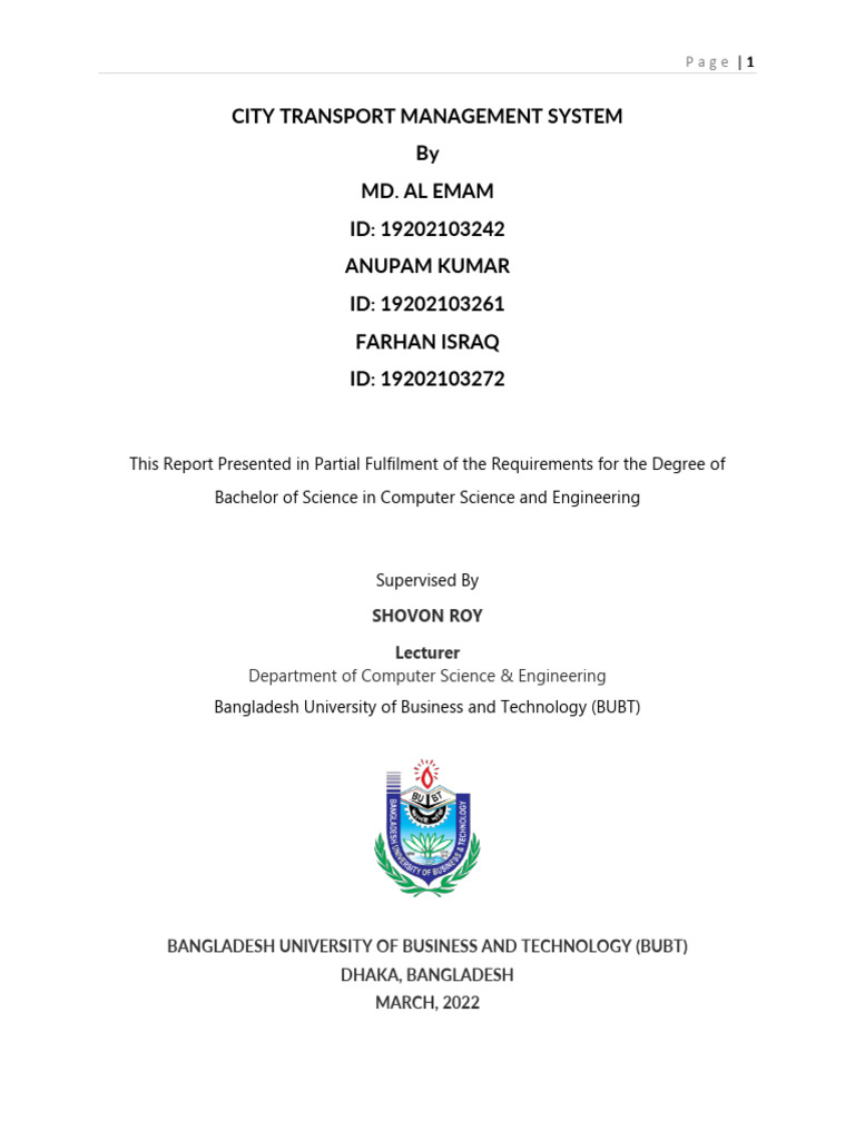 City Transport Project Report | PDF | Databases | Web Application