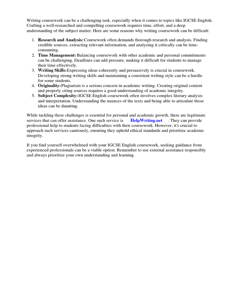 Igcse English Coursework Topics | PDF