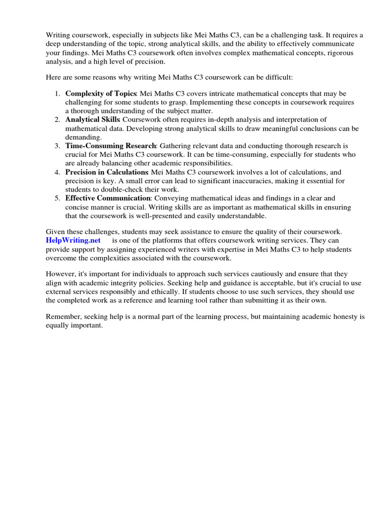 Mei Maths C3 Coursework Assistance | PDF