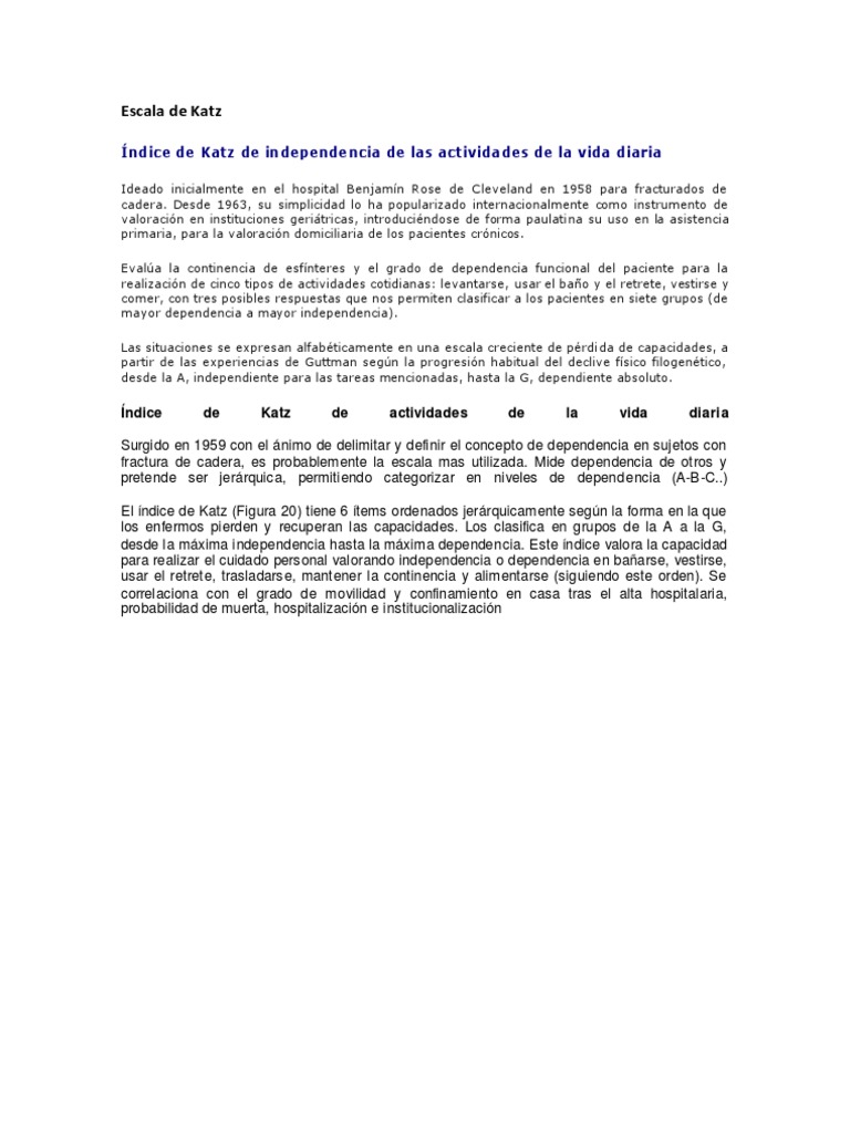 Escala de Katz | PDF | Salud y bienestar