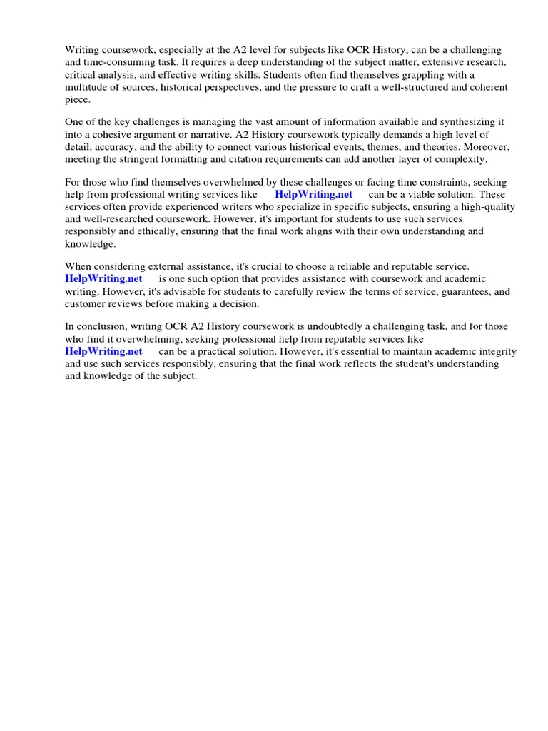 Ocr A2 History Coursework Examples | PDF