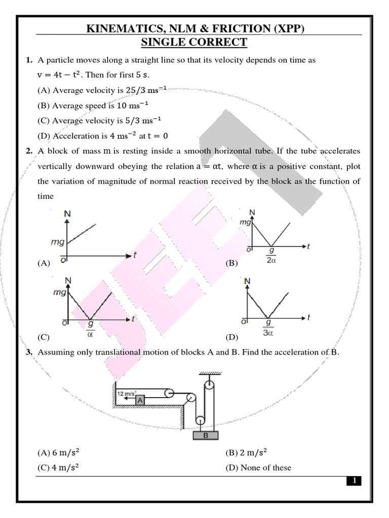 Kinematics Adv Sheet | PDF | Friction | Force