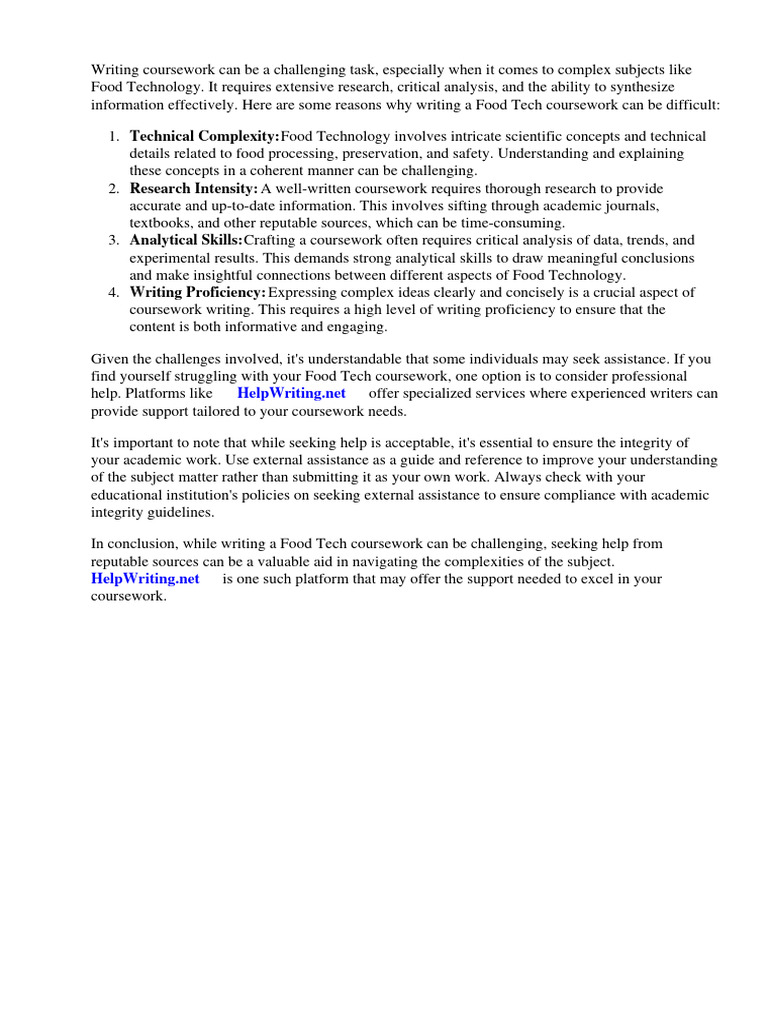 Food Tech Coursework Help | PDF