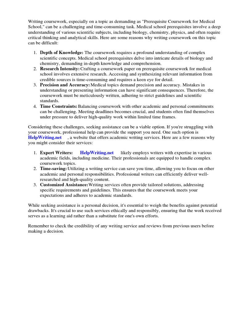 Prerequisite Coursework For Medical School | PDF | Medical School ...