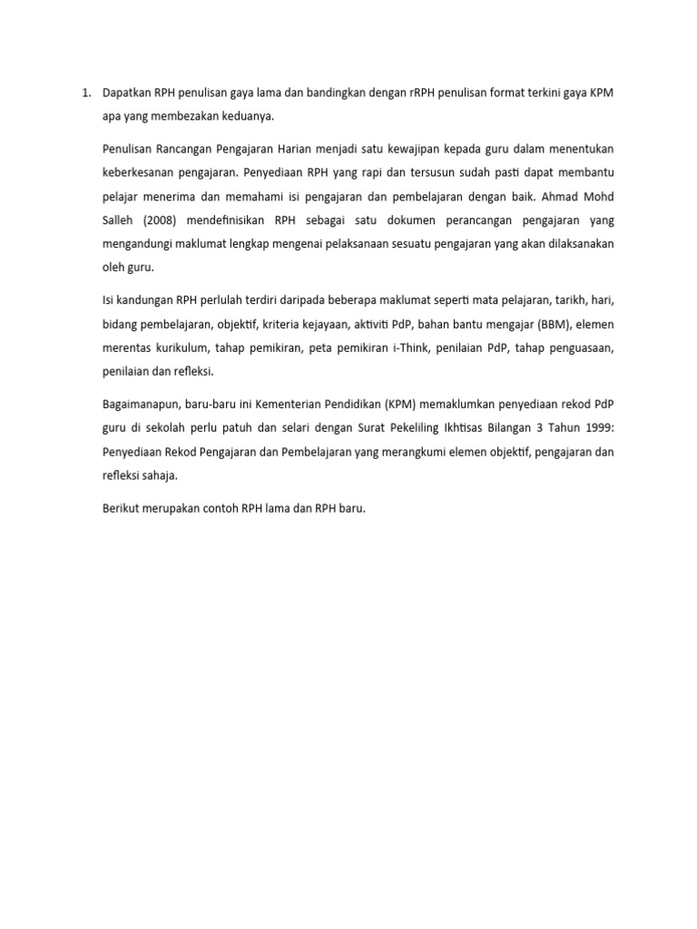 Perbandingan RPH Lama dan Baru KPM | PDF
