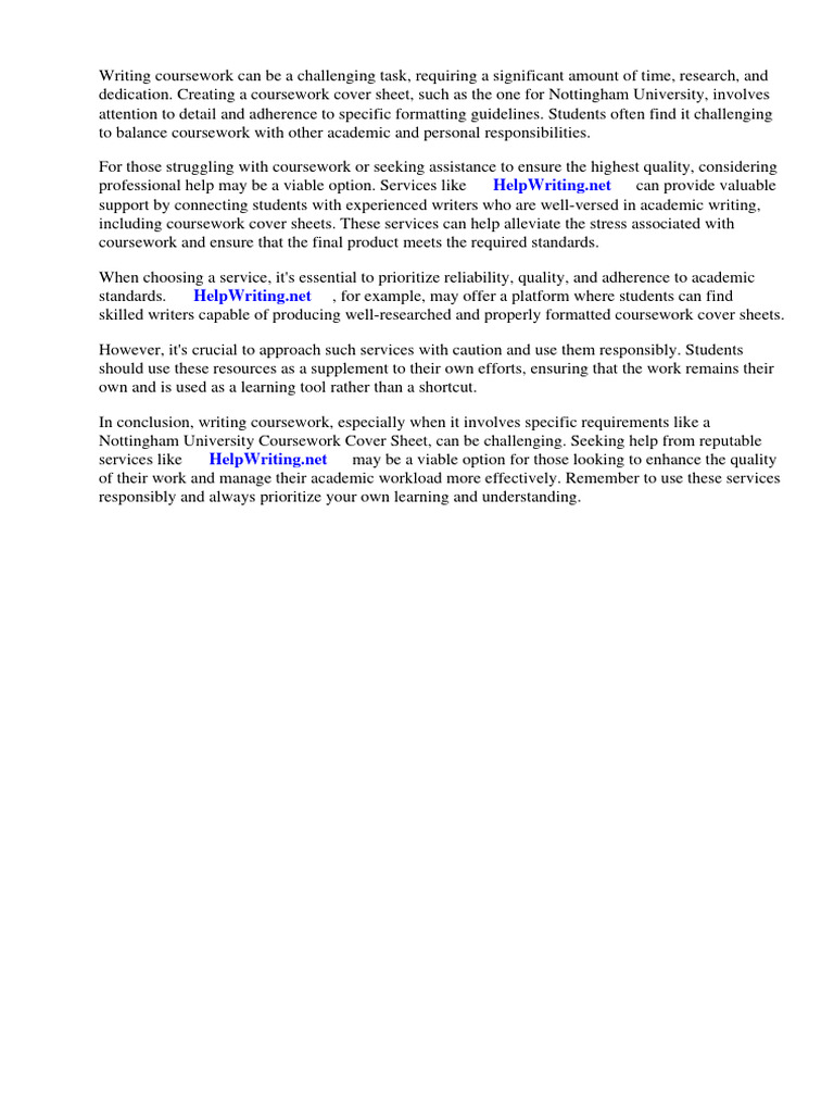 Nottingham University Coursework Cover Sheet | PDF | Thesis | Academic ...
