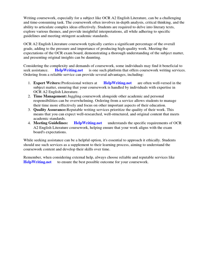 OCR A2 English Literature Coursework Tips | PDF | Rhetoric | Facebook