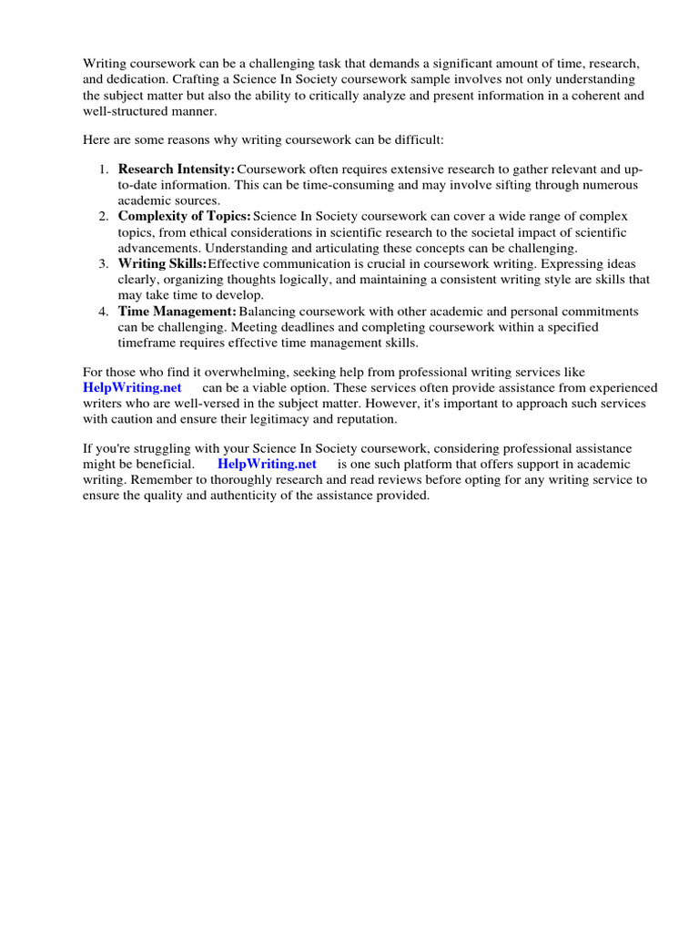 Science in Society Coursework Sample | PDF | Essays | Résumé