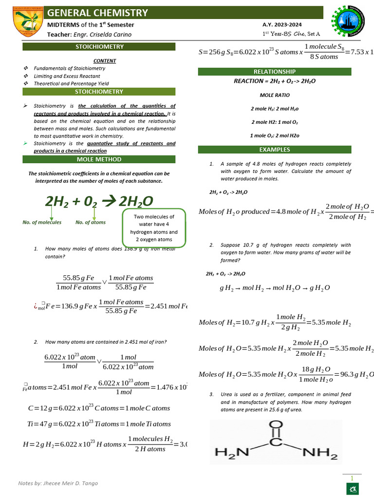 Gen Chem Notes | PDF | Stoichiometry | Gases