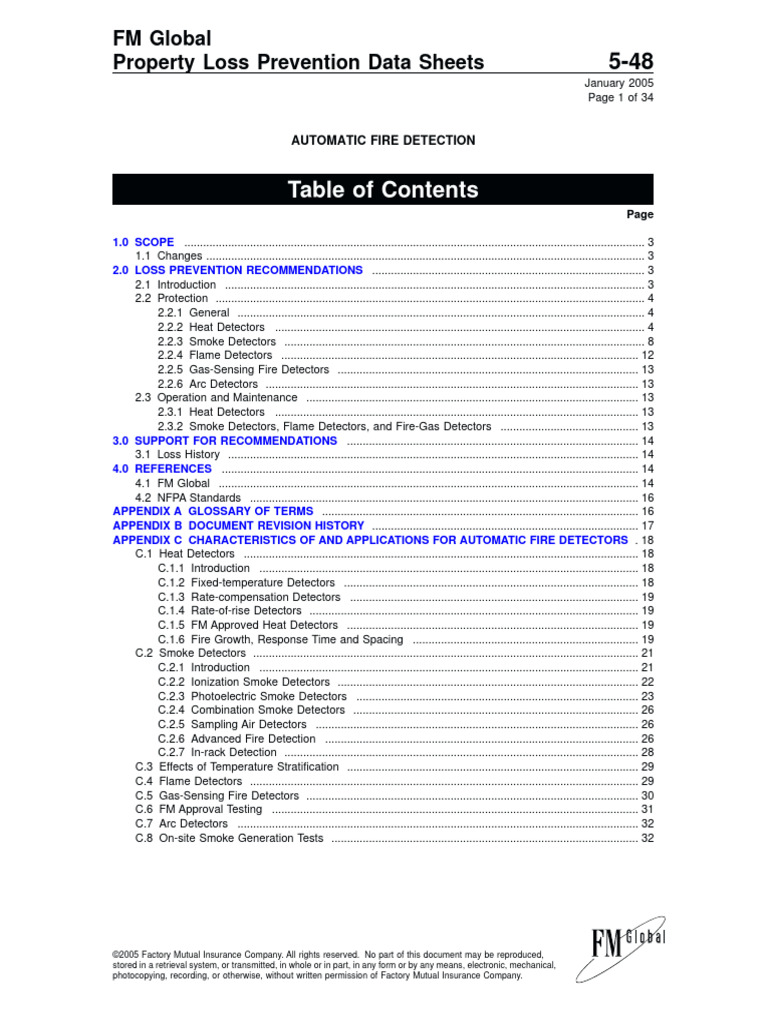 FM Global Data Sheet 5-48: Fire Detection | PDF | Fire Sprinkler System ...