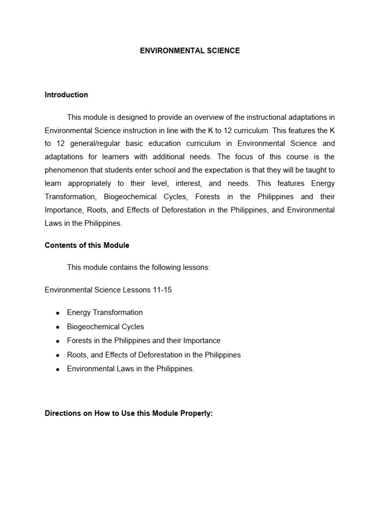 K to 12 Environmental Science Guide | PDF | Deforestation | Ecosystem