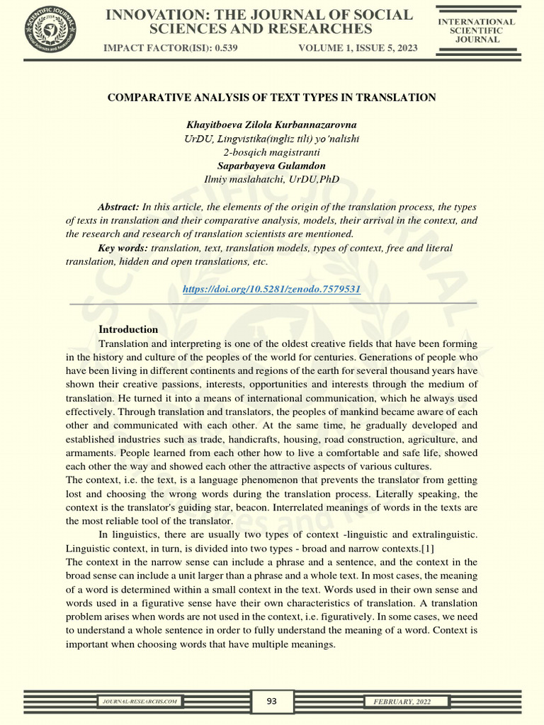 Comparative Analysis of Text Types in Translation | PDF | Translations | Linguistics