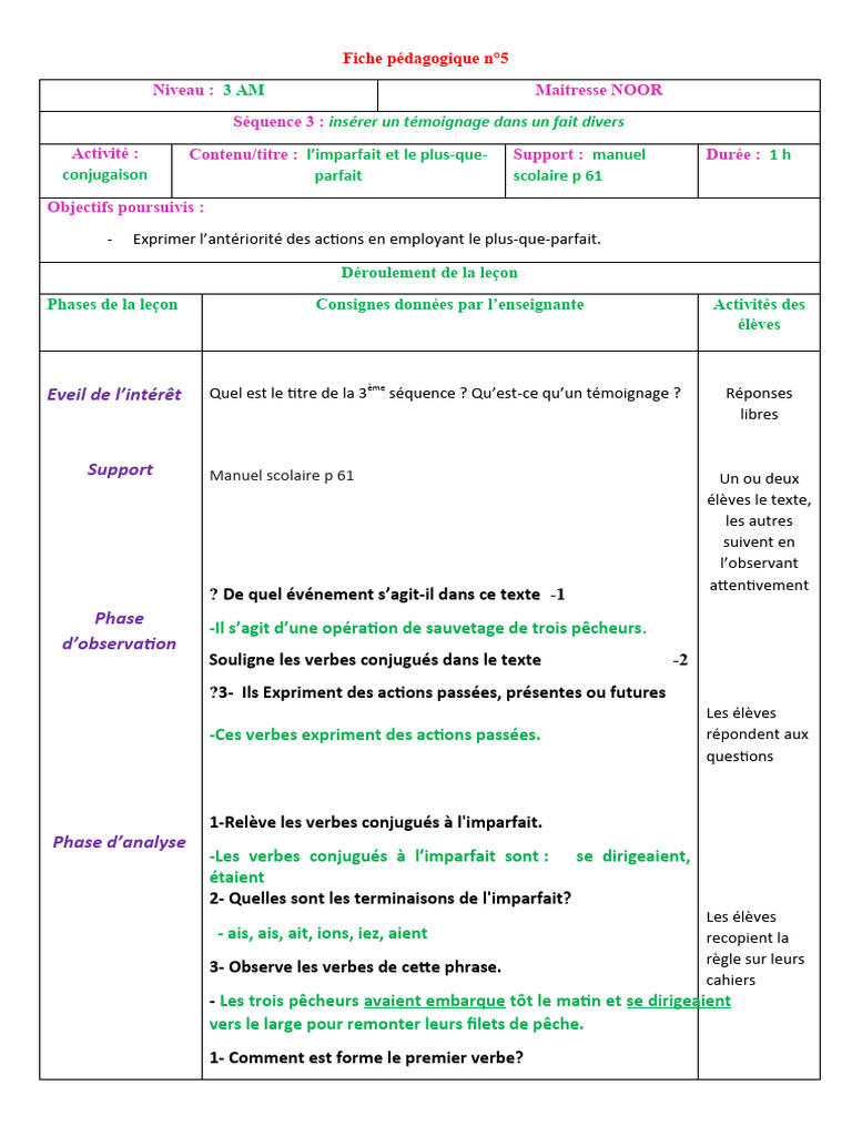 Conjugaison : Imparfait et Plus-que-parfait | PDF | Verbe | Mécanique ...