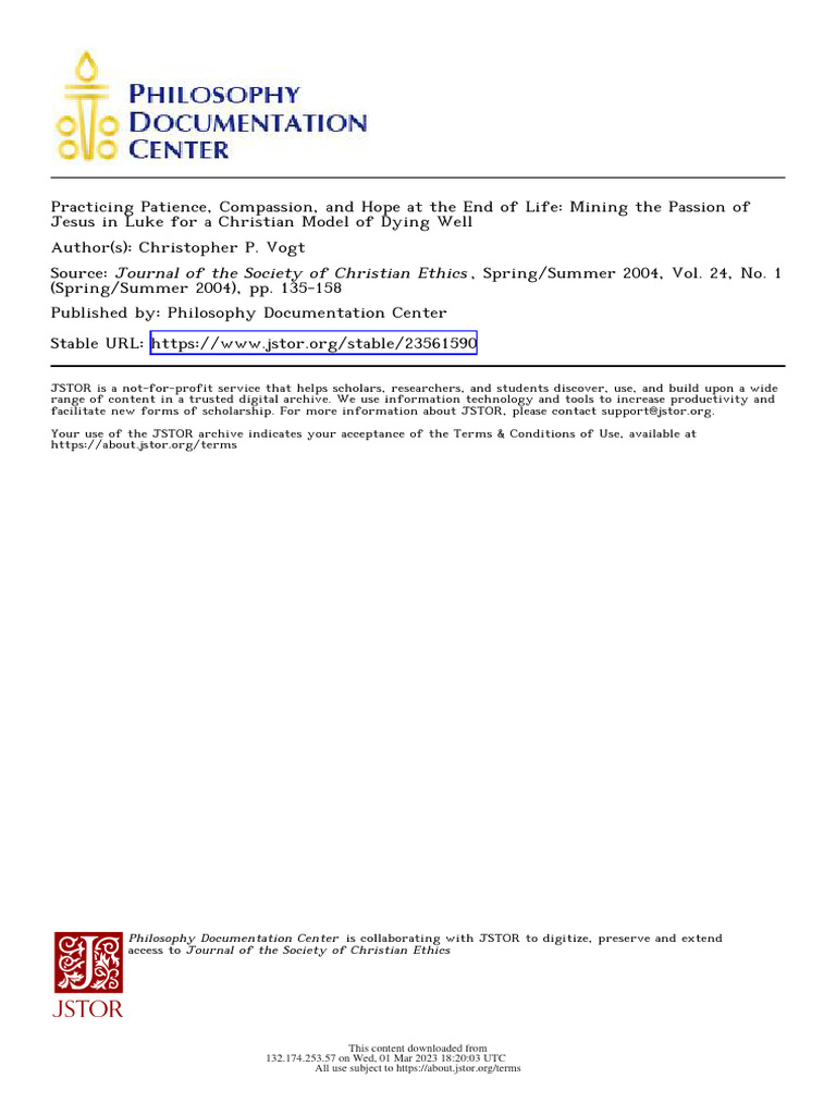 Mining The Passion of Jesus in Luke For A Christian Model of Dying Well ...