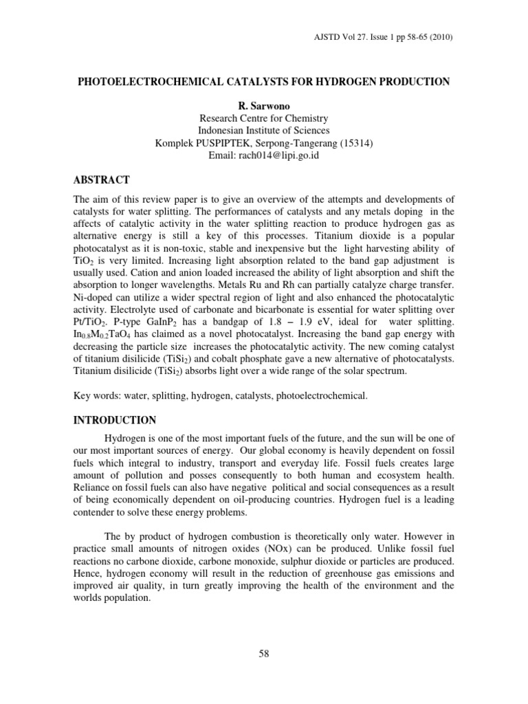 Catalysts For Hydrogen Production | PDF | Hydrogen | Titanium Dioxide