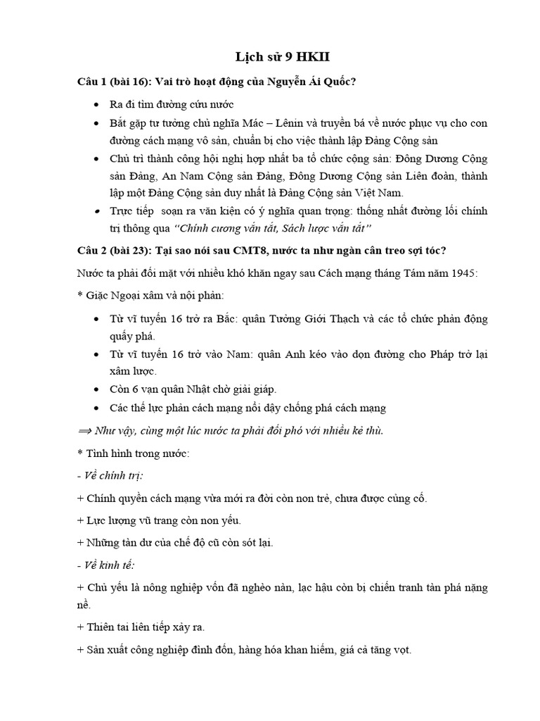 Lịch sử 9 HKII | PDF