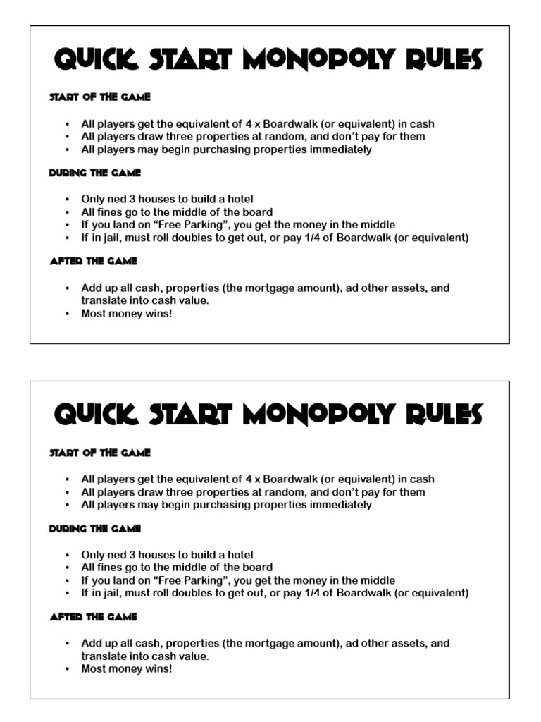 Monopoly Quick Start Rules | PDF | Games & Activities | Law