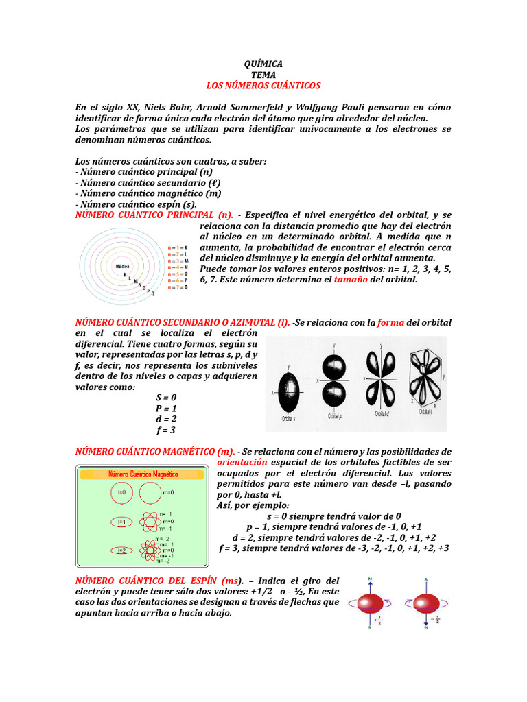 Números Cuánticos en Átomos Específicos | PDF
