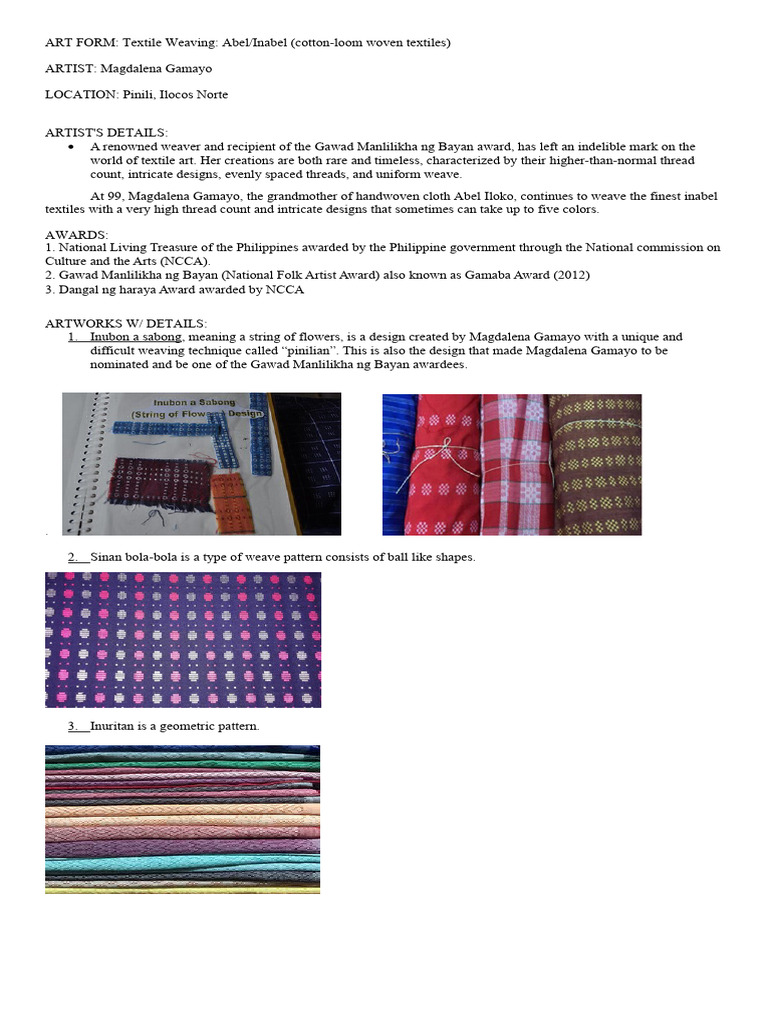 Magdalena Gamayo: Master Weaver of Inabel | PDF | Weaving | Textiles