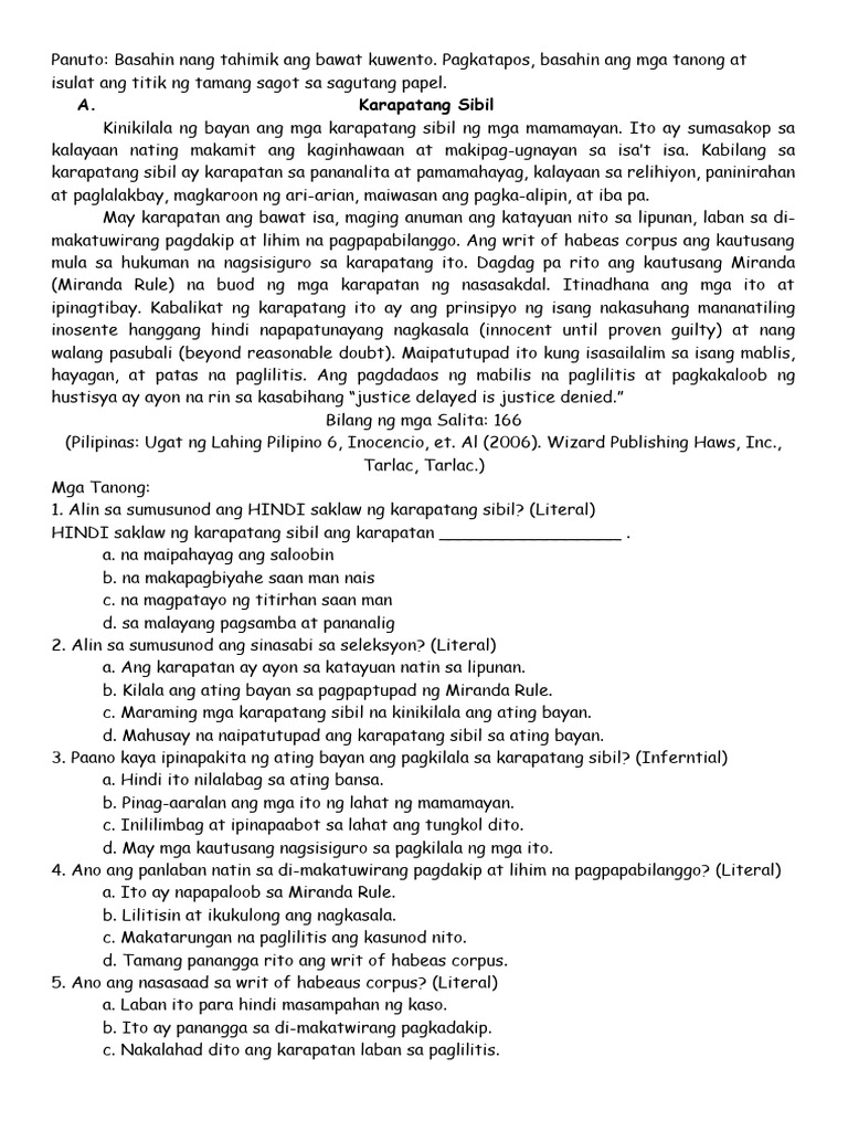 Literacy Test Assessment | PDF