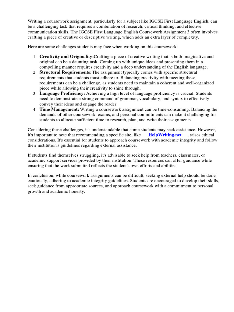 Igcse First Language English Coursework Assignment 3 | PDF | Textbook ... Igcse First Language English Coursework Assignment 3 | PDF | Textbook ...