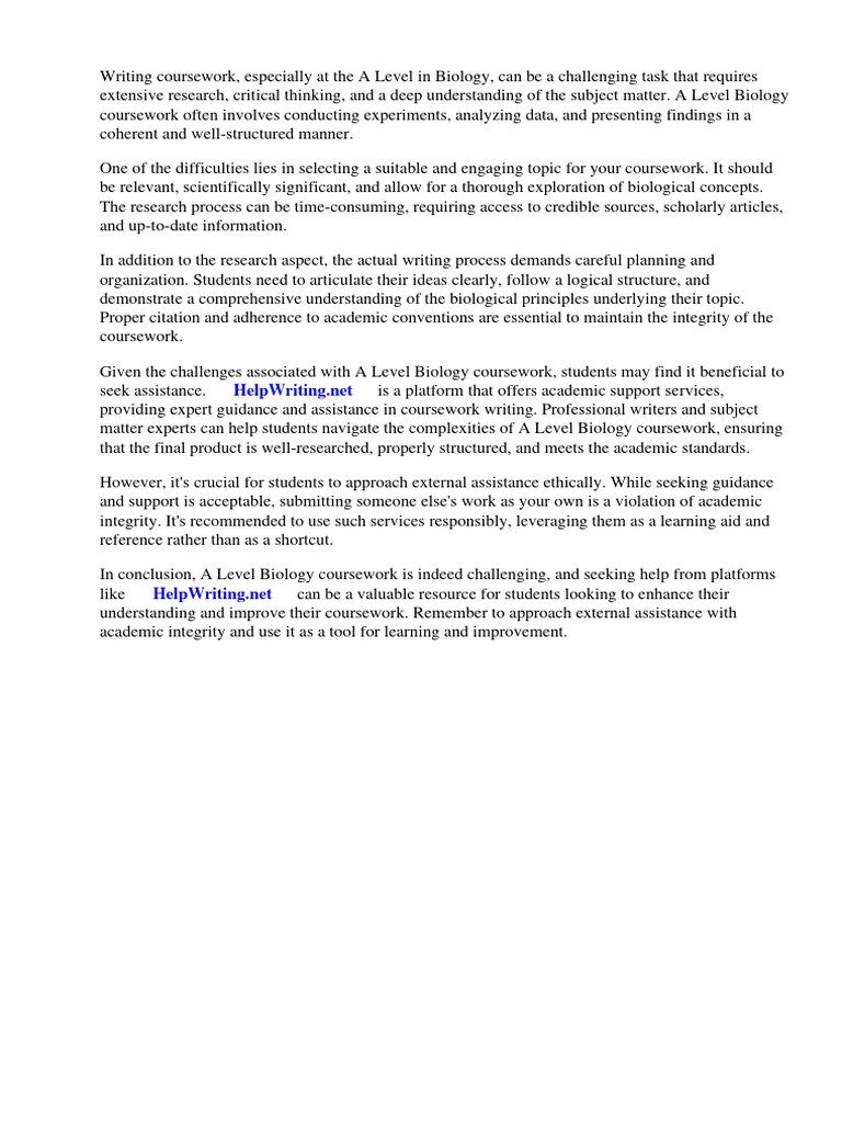 Ideas For A Level Biology Coursework | PDF