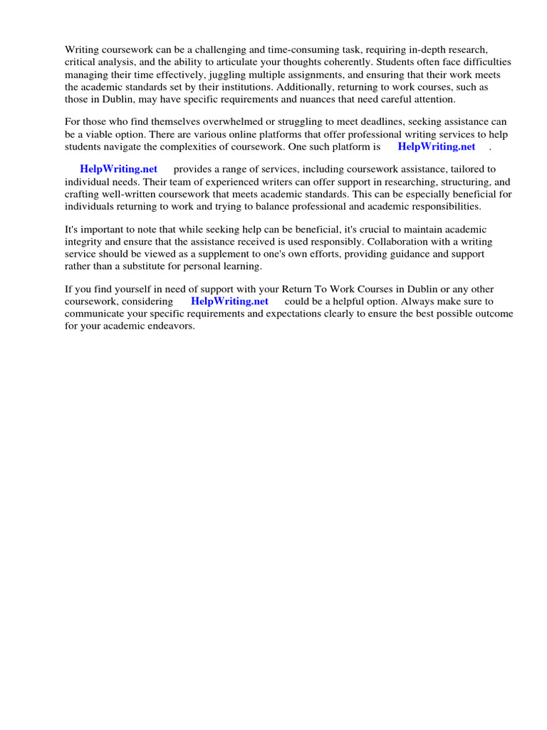 Return To Work Courses Dublin | PDF