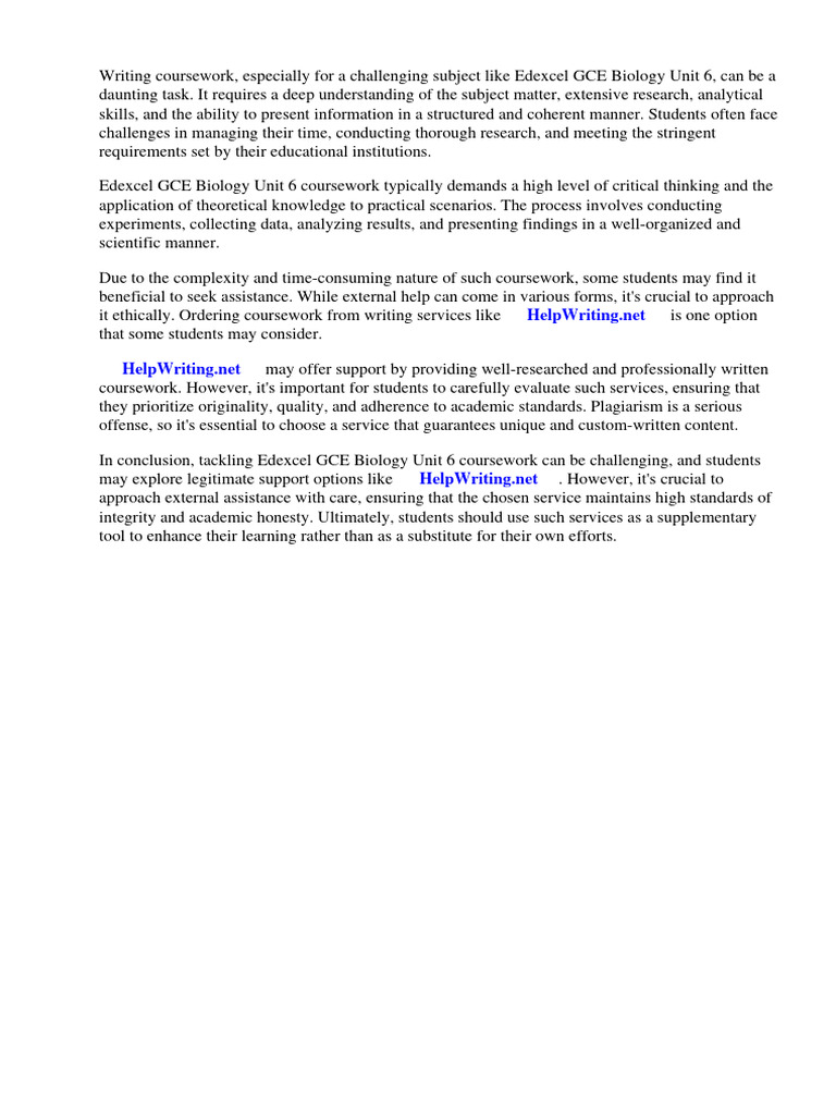Edexcel Gce Biology Unit 6 Coursework | PDF | Psychology | Science