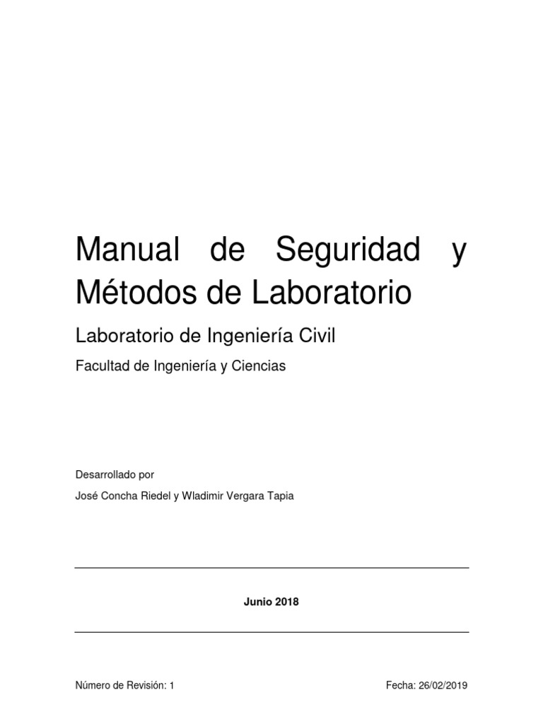 Manual de Seguridad y Métodos de Laboratorio Ingeniería Civil - Rev1 | Descargar gratis PDF ...