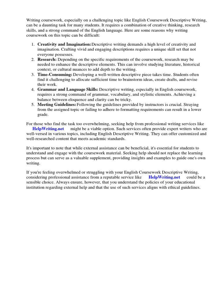 English Coursework Descriptive Writing | PDF