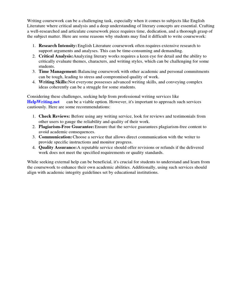 As Level English Literature Coursework Examples | PDF | Educational ...