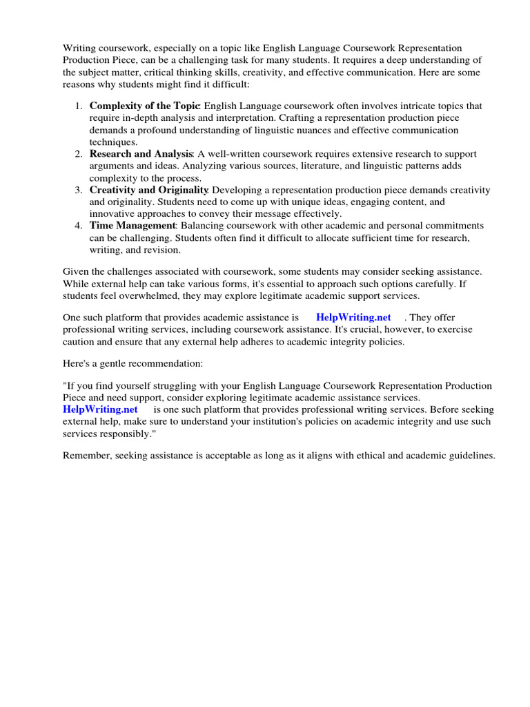 English Language Coursework Representation Production Piece | PDF ...