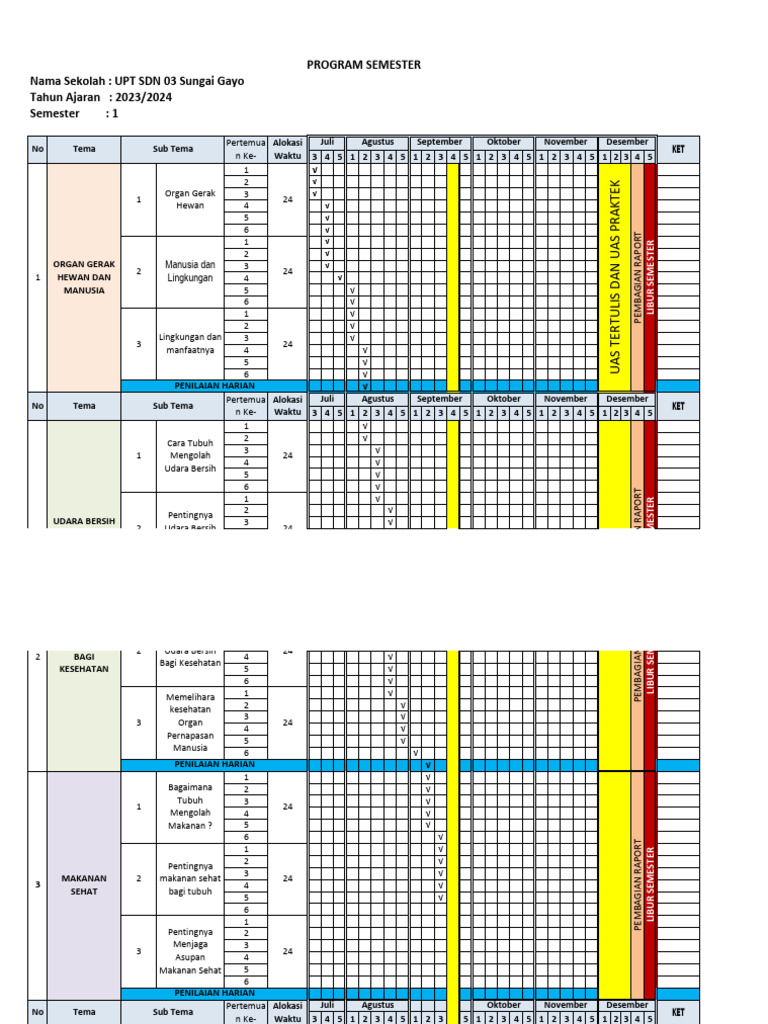 Program Semester Kelas 5 Semester 1 | PDF
