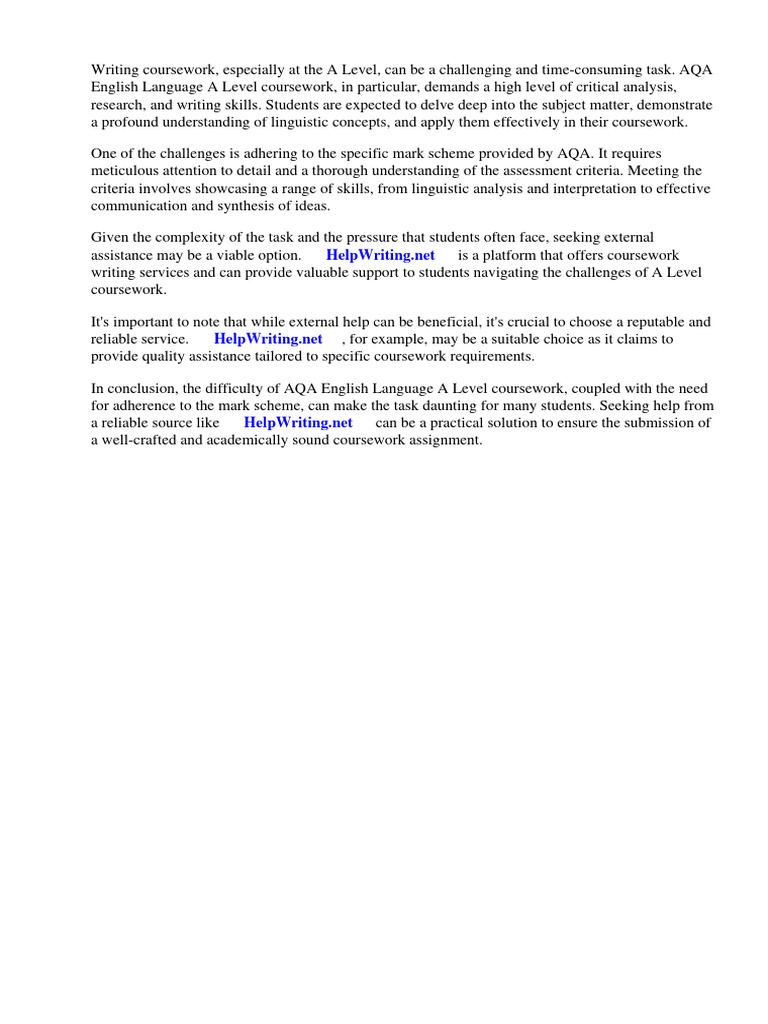 Aqa English Language A Level Coursework Mark Scheme | PDF Aqa English Language A Level Coursework Mark Scheme | PDF