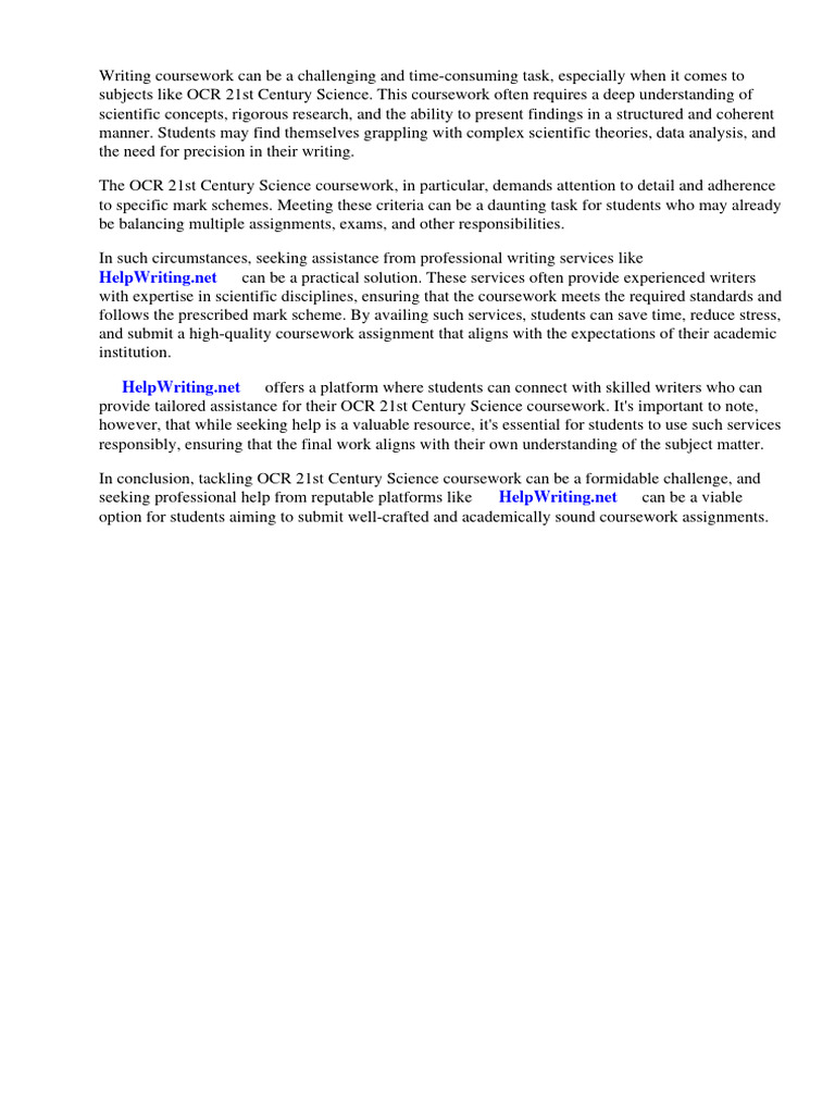 Ocr 21st Century Science Coursework Mark Scheme | PDF | Science | Essays