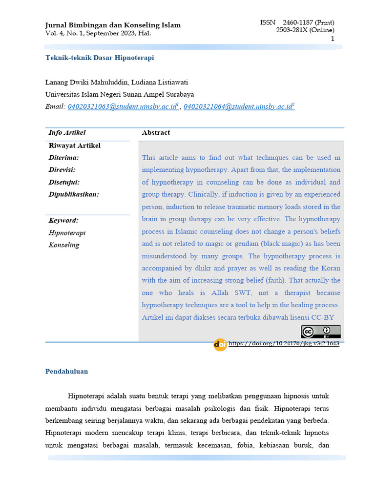 Teknik Dalam Hipnoterapi | PDF