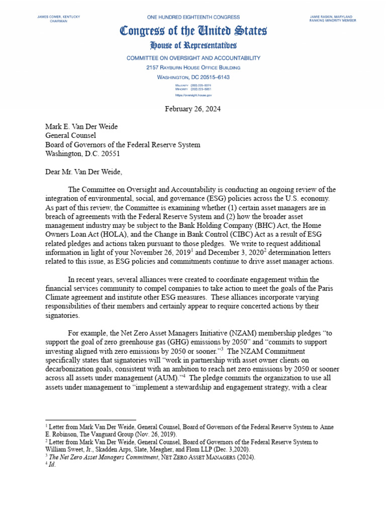 (DAILY CALLER OBTAINED) - 022624 Van Der Weide Federal Reserve Letter ...