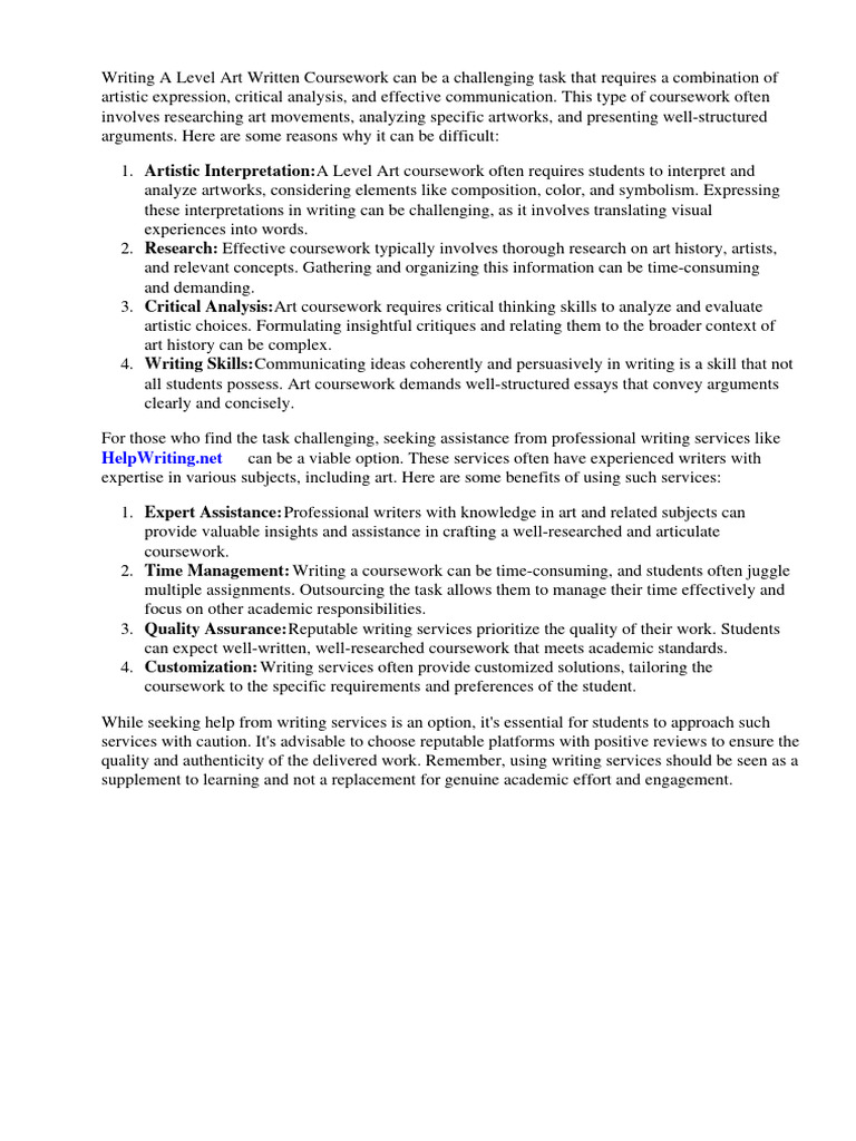 A Level Art Written Coursework | PDF | Critical Thinking | Gce Advanced Level (United Kingdom)