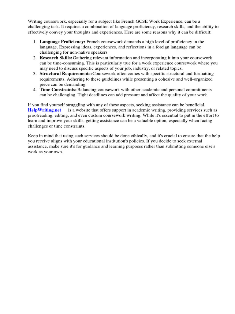 French Gcse Work Experience Coursework | PDF | Facebook | Linked In