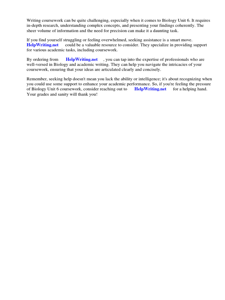 Biology Unit 6 Coursework Ideas | PDF