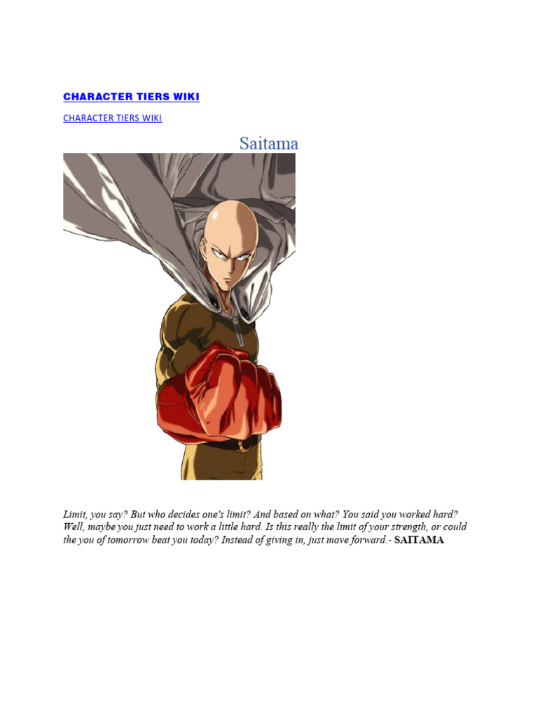 Saitama: Character Tiers Wiki Character Tiers Wiki | PDF