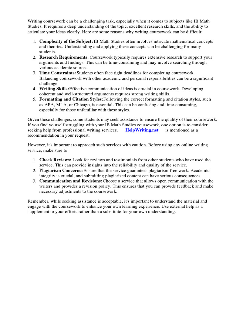 Ib Math Studies Coursework Ideas | PDF